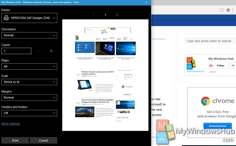 How To Configure Print Options In Microsoft Edge In Windows 10 