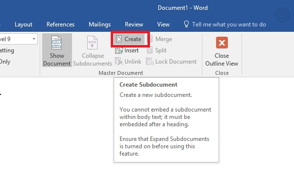 MS Word 2016 Creating Master Document And Sub Documents