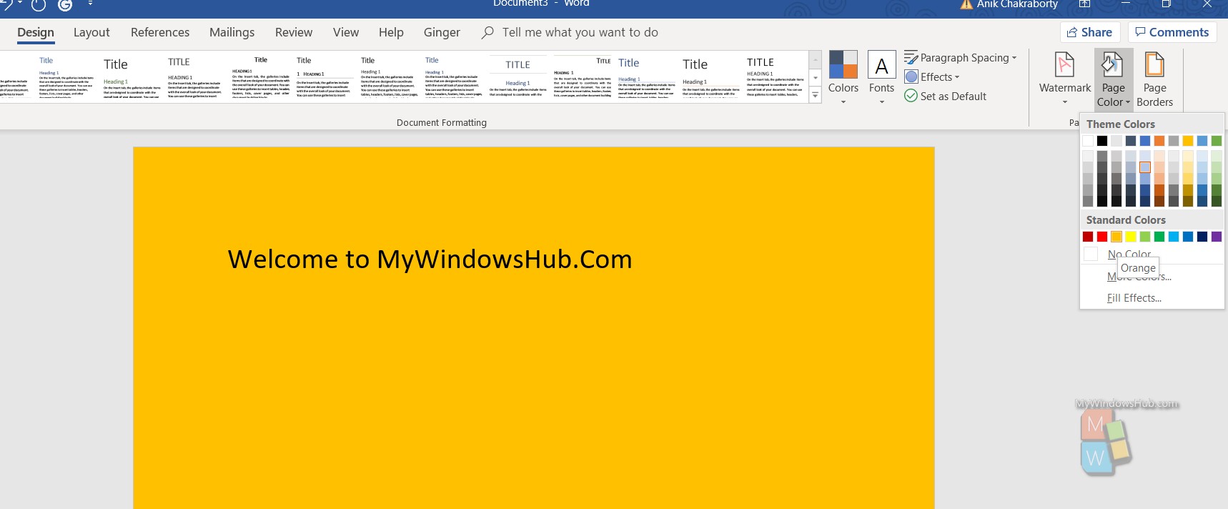 How To Insert Page Color In MS Word Document